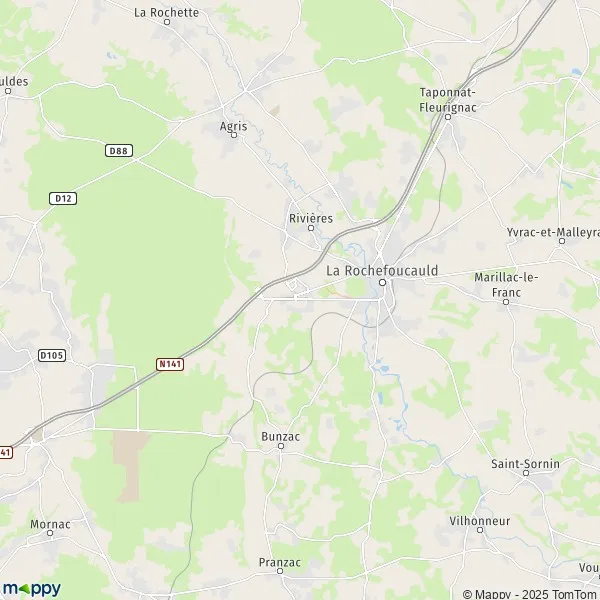 Plan La Rochefoucauld-en-Angoumois : carte de La Rochefoucauld-en ...