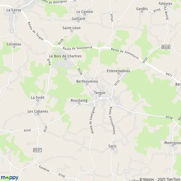 Plan Targon : carte de Targon (33760) et infos pratiques