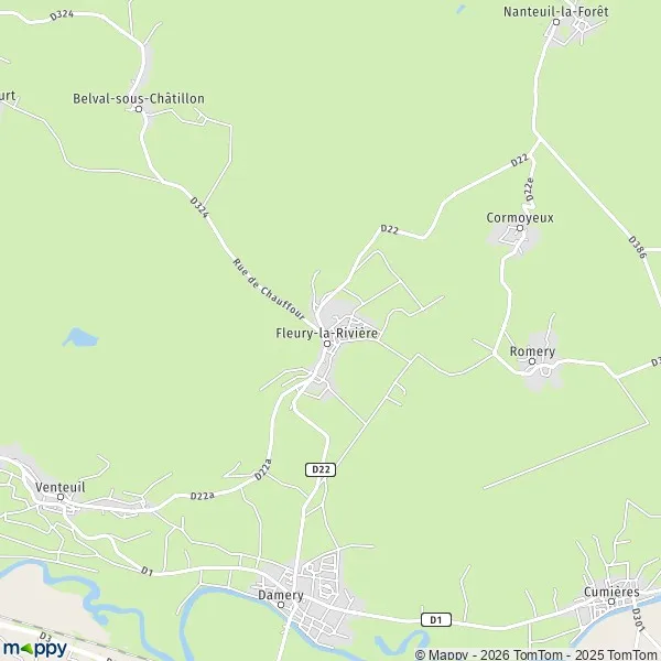 Plan Fleury-la-Rivière : carte de Fleury-la-Rivière (51480) et infos ...