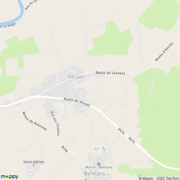Plan Ancier : carte de Ancier (70100) et infos pratiques
