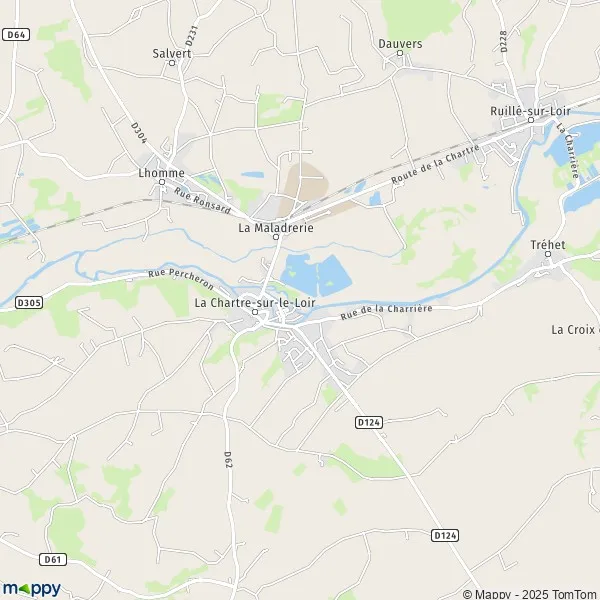 Plan La Chartre-sur-le-Loir : carte de La Chartre-sur-le-Loir (72340 ...