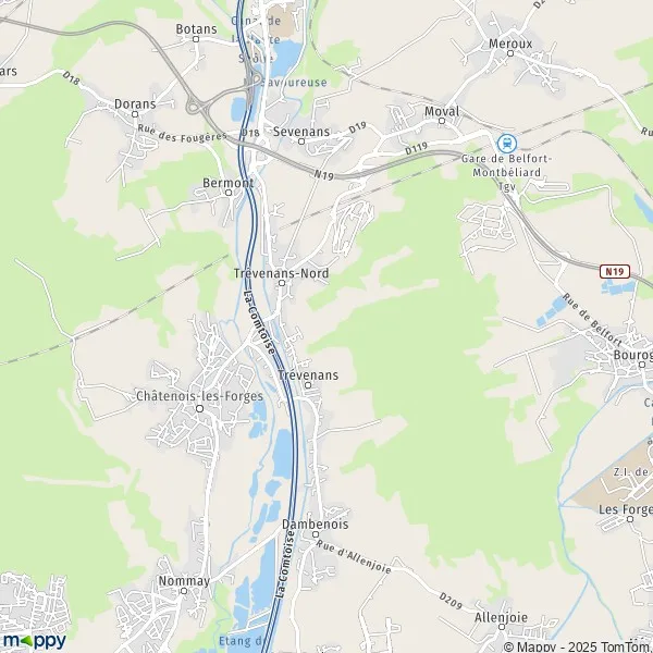 Plan Trévenans : carte de Trévenans (90400) et infos pratiques