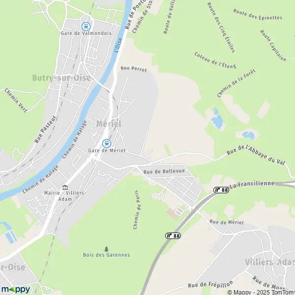 Plan Mériel : carte de Mériel (95630) et infos pratiques